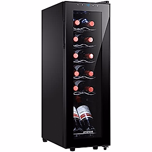 STAIGIS 12 Bottle Compressor Wine Cooler Refrigerator, Small Freestanding Wine Fridge for Red, White and Champagne, Mini Fridge with 40-66F Digital Temperature Control Glass Door