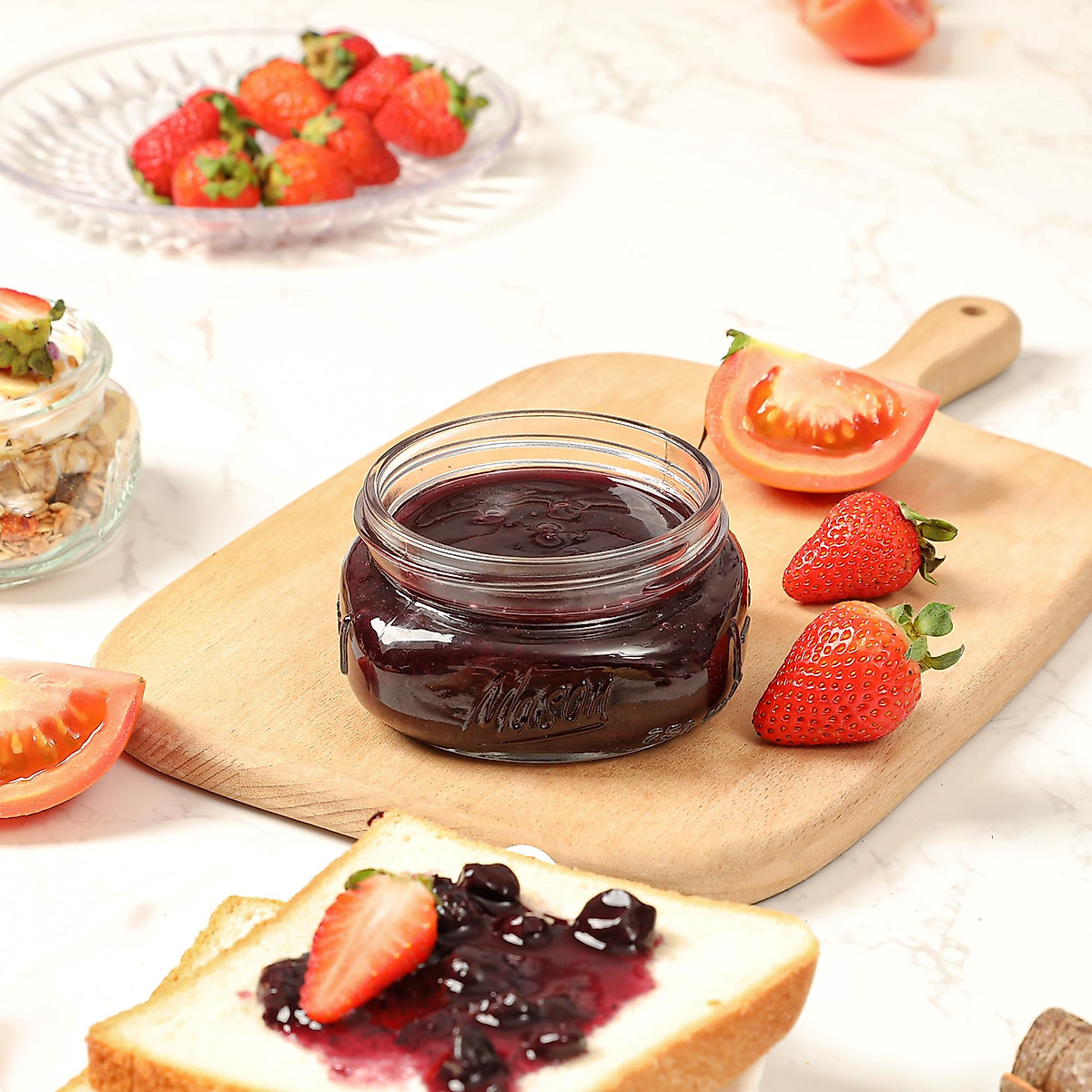 16 Pack Mason Jars 8 oz - Wide Mouth Mason Jars with Silver Metal Airtight Lids and Bands, Glass Canning Jar for Canning, Pickling, Preserving, Jam, Honey, DIY Decor, Shower Favors