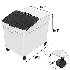 YITAHOME Ingredient Storage Bin, 31.5 Gallons(10.5 Gal x3 Pcs) Capacity Shelf Ingredient Bin, 750 Cups Flour Bins with Wheels Commercial Storage Bins with Black Clear Sliding Lid and Scoop, White