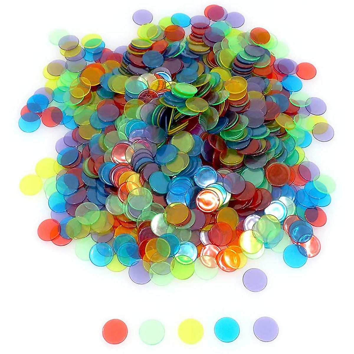 Regal Bingo Plastic Bingo Chips 1000 Pcs - Clear Transparent Counters Game Chips Set for Board Game - Fun Family Bingo Night - 3/4 Inch Assorted Colors - 5 Packs