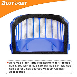10 Pack Aero Vac Filter by Blutoget - Compatible for iRobot Roomba 500 & 600 Series 536 550 551 595 614 620 630 645 650 655 660 665 670 675 677 680 685 690 Vacuum Cleaner Accessories,with a brush