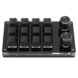 Macro Keyboard, One Handed Macro Mechanical Gaming Keypad 12 Key Programmable Keyboard with Knob for Office Games Compatible with Vista (Black)