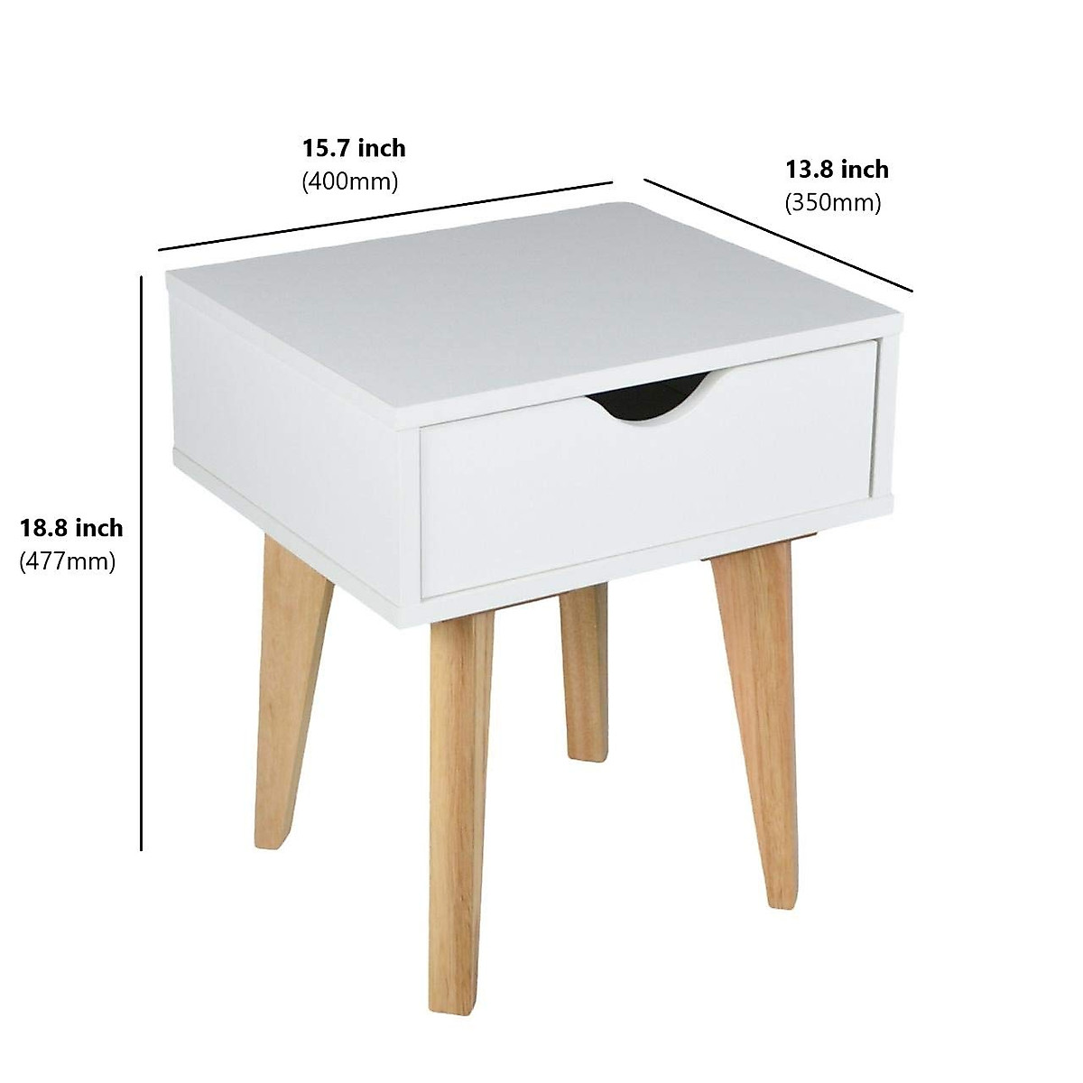 Mid Century Modern Nightstand – MDP Bedside Table Night Stand – Premium Quality Wood – Available in Black, White, Natural Wood – Single Drawer End Table – Contemporary Design