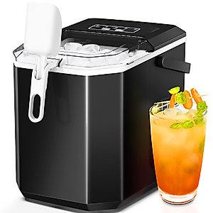 ZAFRO Countertop Ice Maker,Portable Ice Machine with Carry Handle,Self-Cleaning,Basket and Scoop,9 Cubes in 6 Mins,26lbs/24Hrs,2 Sizes of Bullet Ice,for Home,Kitchen,Party,Black