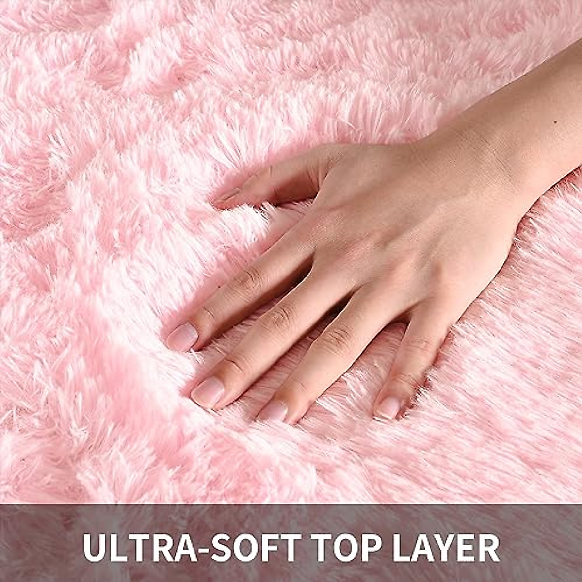 Quenlife Fluffy Rug for Living Room, Plush Shaggy 6x9 Rug for Bedroom, Soft Area Rugs Fuzzy Carpet with Anti-Slip Bottom for Kids Grils Room Nursery Home Decor, Pink