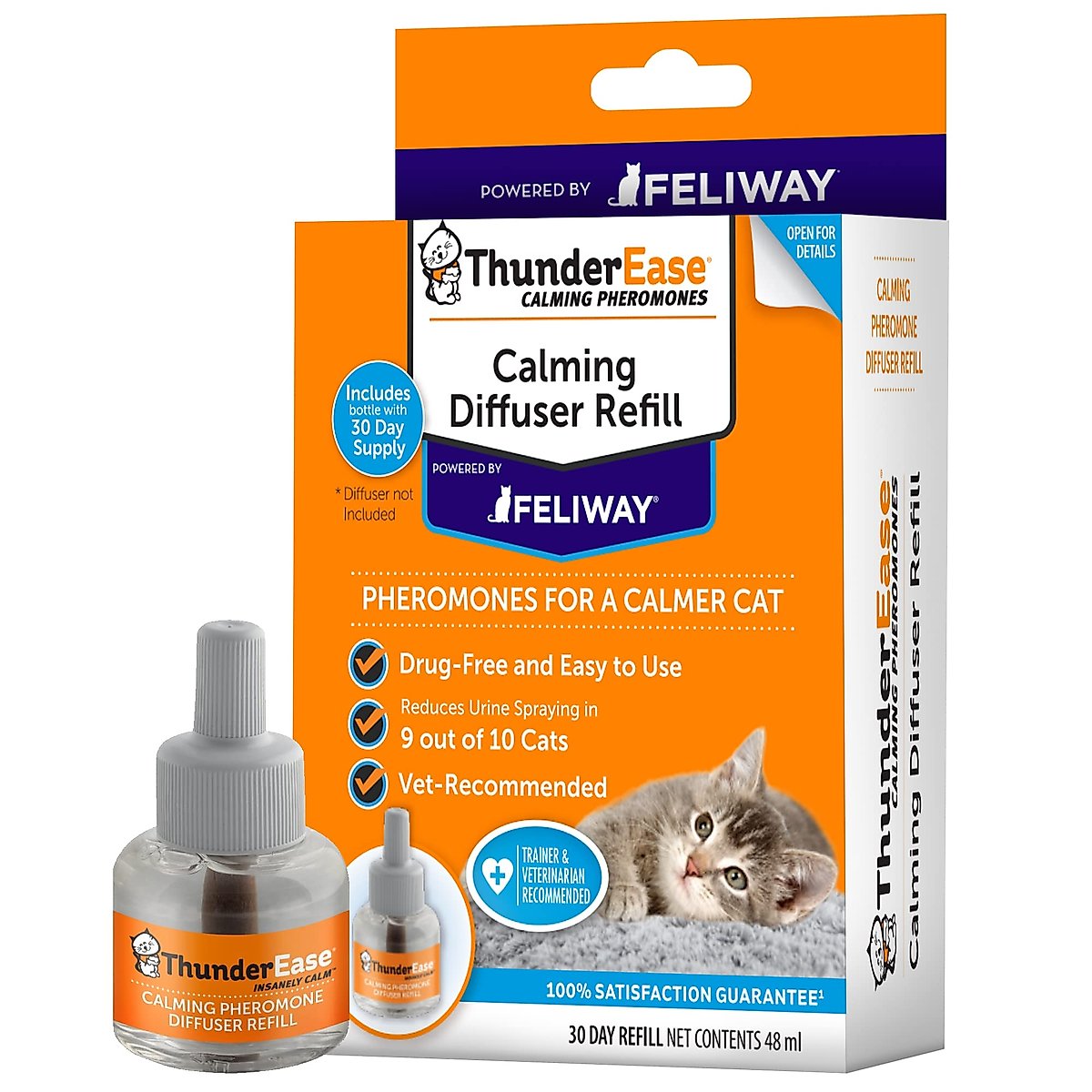 ThunderEase Cat Calming Pheromone Diffuser Refill | Powered by FELIWAY | Reduce Scratching, Urine Spraying, Marking, and Anxiety (30 Day Supply)