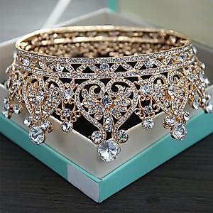 yyoemas Round Crystal Queen Crowns for Women, Rose Gold Rhinestone Tiara Cake Topper, Wedding Crowns Tiara for Bridal Birthday Party Queen Pageant Hair Accessories