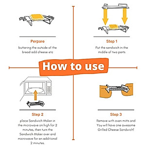 Maconee Microwave Sandwich maker | Microwave Grill Cheese Maker | Microwave Crisper Toaster Cookware | Panini Press | Cooking Fast and Dishwasher Safe Orange
