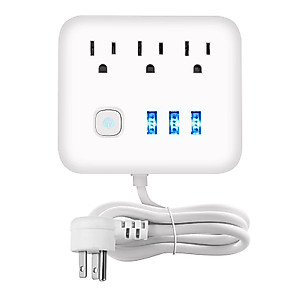 USB Flat Plug power strip]Extension Cord with 3 Outlets 3 USB Ports(Smart 2.1 A), 4ft Power Cord,UL Compact