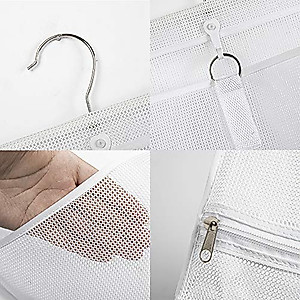 ALYER Hanging Semi Round Storage Mesh Bag,Collapsible Laundry Hamper Basket with Durable Hanger (White)