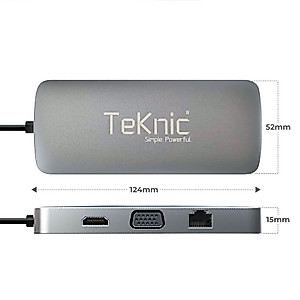 USB c Hub Multiport Adapter TeKnic 10in1 Adapter Female USB 3.0 Ports Ethernet Jack 4K HDMI VGA USB 3.0 Ports SD/TF Card Reader PD