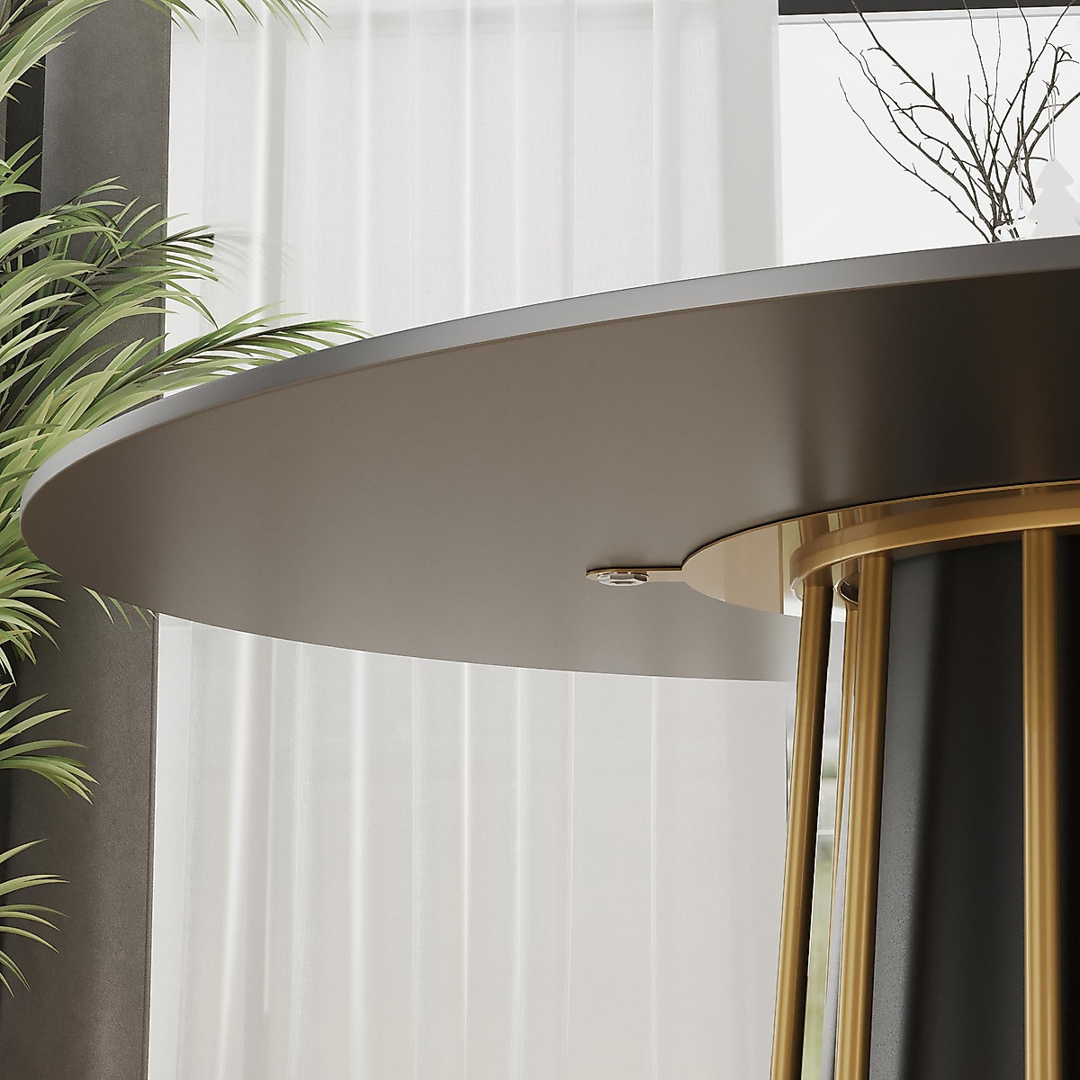 59'' Round Marble Dining Table for 4-6, Black Sintered Stone Circle Kitchen Table Top with Carbon Steel Pedestal, Faux Marble Kitchen Dinner Table for Dining Room/Living Room (Table Only)