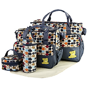 KOCASO Diaper Bag Tote,Baby Girl Boy Diaper Bag, 5 PCS Large Travel Hospital Diaper Bag Set with Changing Pad for Mom Dad,Travel Mat Station Gift Set(Grey)