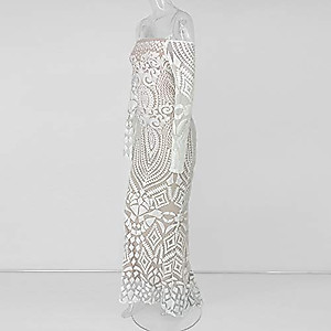 Yissang Women's Off Shoulder Floral Sequined Wedding Evening Mermaid Maxi Long Dress Bridal Gowns White Large