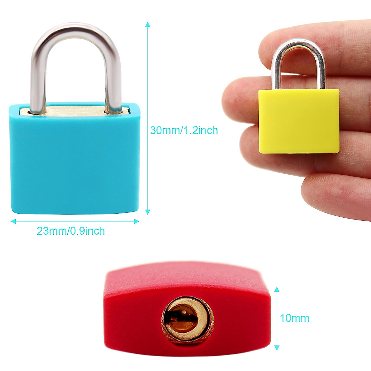 Cinvo 6 Pcs Metal Padlocks with Keys Suitcase Locks Colorful Mini Locks for Suitcase Schoolbags Backpack Luggage Gym Diary Jewelry Box (Solid Brass Lock Coated with ABS to Resist Rust, 1.2×0.9Inch)