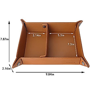 LUCKYCOIN Leather Valet Tray for Men and Women, Great Fathers Day Husband Gift, Premium Vegan Leather Storage Nightstand Organizer, Vanity EDC Catchall Tray for Keys, Wallet, Jewelry, Eyeglass, Brown