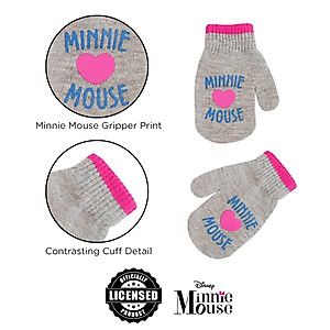 Disney Girls Toddler Winter 2-4 Or Minnie Mouse Hat and Kids Gloves Ages 4-7, Pink/Grey-Mittens Set, 2-4T