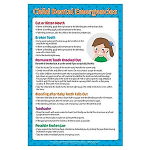 Safety Magnets Kids Dental Emergencies Poster - 12 x 18 in. - Laminated - Dentist Office Decoration, School Nurse Poster - Educational Poster