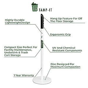 TAMP-IT Touchless Trash Compactor Tool, 12" x 5",Reduce the Number of Trips to the Trash Bin and the Number of Plastic Bags in the Landfill, Perfect for Kitchen, Office, and Bed Room Trash Cans