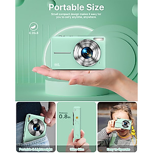 Digital Camera, FHD 1080P Kids Camera 44MP Compact Digital Camera with 32GB Card, 1 Batteries 16X Digital Zoom Point and Shoot Digital Cameras Gift for Kids Boys Girls Teens (Green)