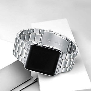Bestig Compatible for Apple Watch Band 49mm/46mm/45mm/44mm/42mm(Series 3 2 1) Men Women, Premium Solid Stainless Steel Metal Sport Business Strap for iWatch Ultra Series 10 9 8 7 6 SE 5 4(Silver)
