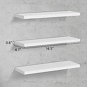 ISYOKE White Floating Shelves for Wall Mounted Storge Shelf Set of 3 Wall Shelf Decorative Display White Rack Shelves for Bathroom Bedroom Living Room Kitchen Office