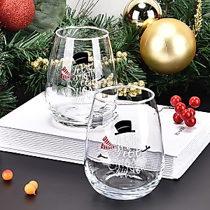 Futtumy Let It Snow Stemless Wine Glass Set of 2, Unique Christmas Wine Glass for Men Women Dad Mom Friend Coworker Family, Wine Gift for Christmas New Year, 15oz