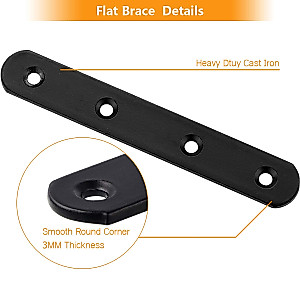 30 PCS Black Straight Braces, Cast Iron 100MM X 20MM X 3MM Heavy Duty Corner Braces for Wood, Mending Plate Connector Joining Bracket for Fence, Shelves, Furniture and Cabinet, Round End
