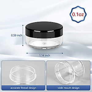 Loretoy Household 0.1oz Plastic Jars with Lids, 50 Pack BPA Free, Reusable, Refillable Transparent Cosmetic Containers for Bath Salts, Cosmetics, Powders, Beauty Product and Small Accessories