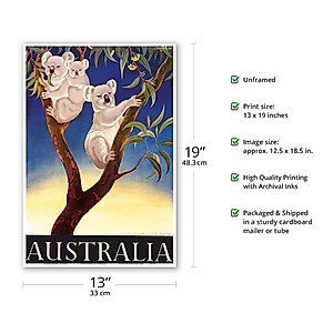 Australia - Koala Bears - Vintage Travel Poster by Eileen Mayo c.1956 - Master Art Print (Unframed) 13in x 19in