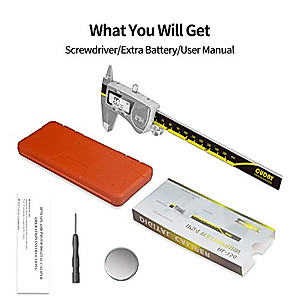 Digital Caliper Measuring Tool, CUDNY 6 Inch IP54 Waterproof Protection Stainless Steel Vernier Calipers, Standard and Precision Inch/MM/Fractions Micrometer Caliper with LCD Screen (6 Inch /150mm)