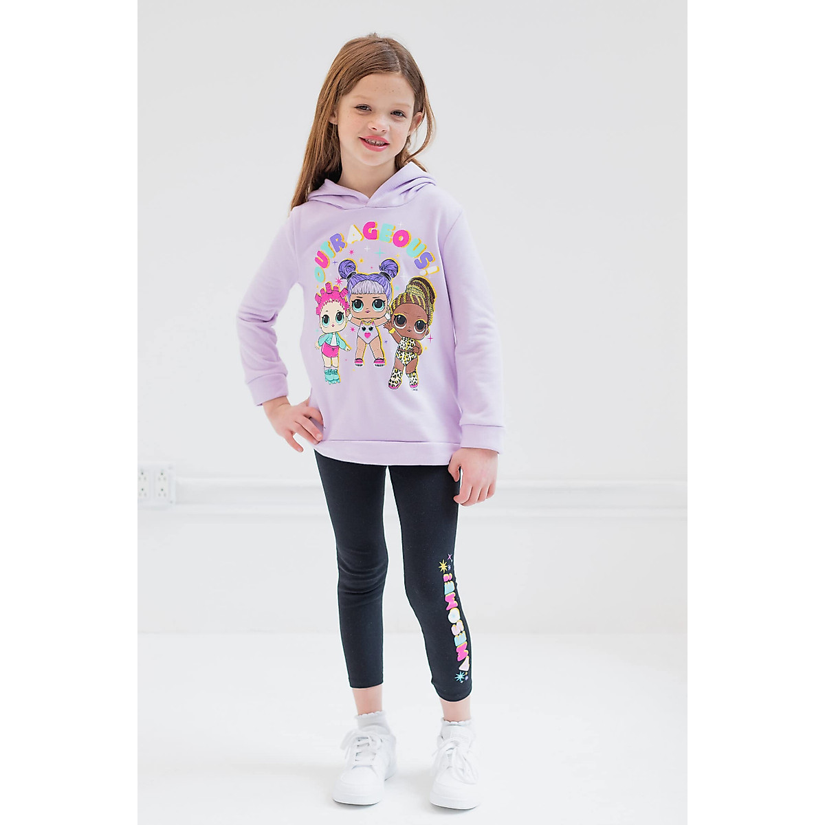 L.O.L. Surprise! Roller Sk8er Daring Diva Fierce Big Girls Pullover Fleece Hoodie and Leggings Outfit Set Purple 14-16
