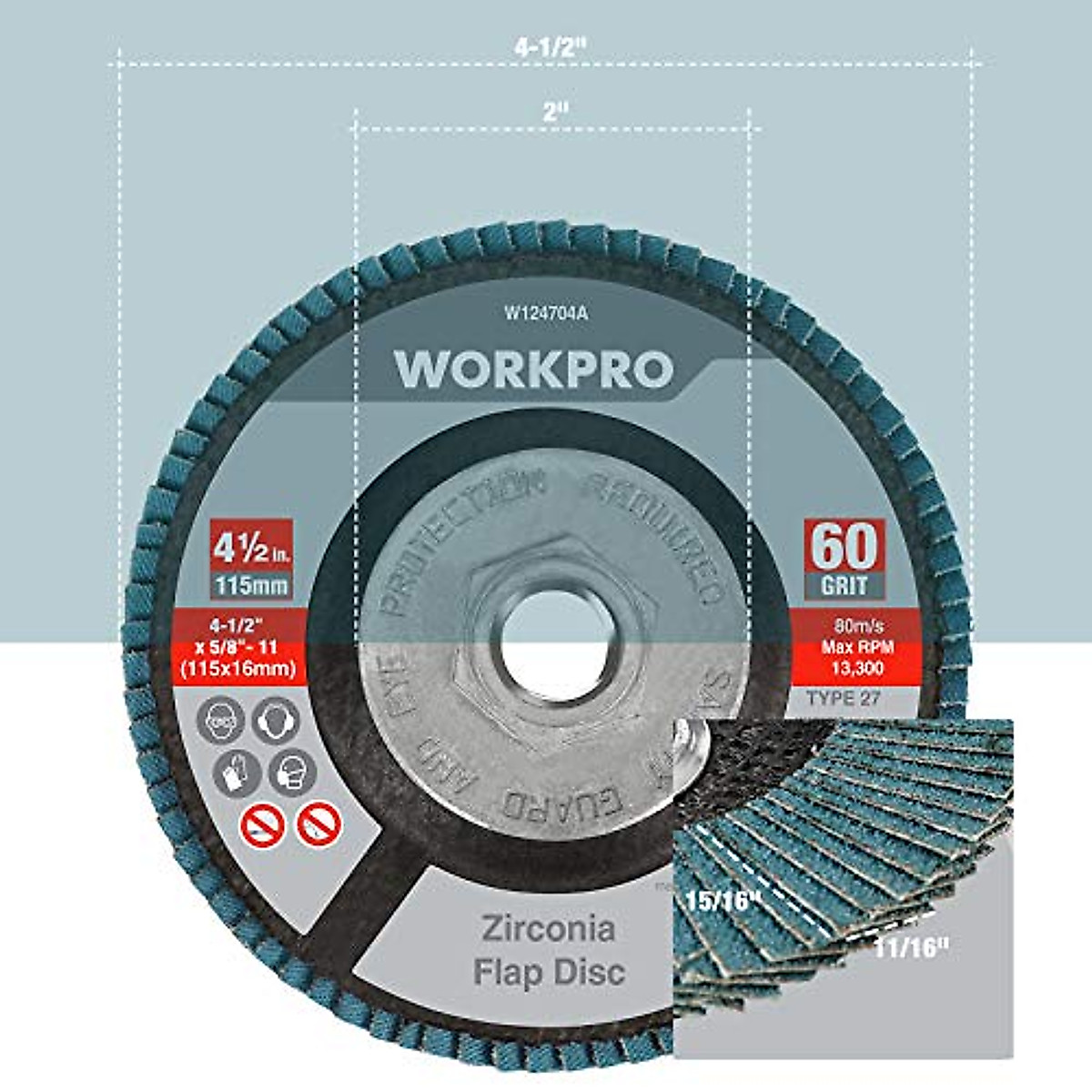 WORKPRO 5 Pack Zirconia Flap Disc, 60 Grit, Angle Grinder Sanding Disc, 4-1/2 inch Grinding Wheels, Flap Wheel Type#27 for Metal Grinding, Blending and Smooth Finishing