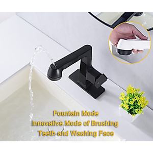 Qeemee LED Bathroom Faucet with Pull Out Sprayer, Matte Black Temperature Digital Display Sink Faucet 5 Water Flow Modes with 360° Swivel Spout Single Handle Lift Brass Faucet