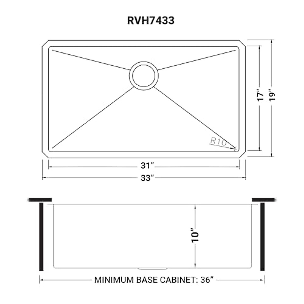 Ruvati 33-inch Undermount 16 Gauge Tight Radius Large Kitchen Sink Stainless Steel Single Bowl - RVH7433