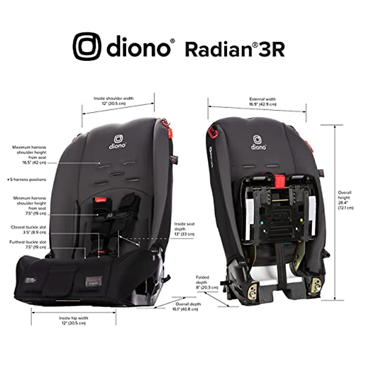 Diono Radian 3R, 3-in-1 Convertible Car Seat, Rear Facing & Forward Facing, 10 Years 1 Car Seat, Slim Fit 3 Across, Gray Slate