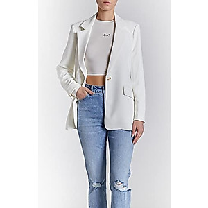O A T NEW YORK Women's Plus Size Luxury Clothing Boyfriend Blazer with Front Button Closure, Versatile for Office Or Everday Wear, Off White, Large