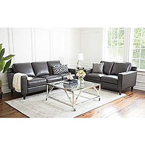 Abbyson Living Milton Leather Sofa & Loveseat - Modern Design, Top Grain Leather, Espresso Wood Accents, 2 Piece Set, Gray