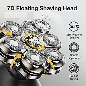 7 Blade Floating Replacement Shaving Head, Washable Shaver Blade Heads Replacement for Head Shaver, Wet & Dry Compatible for Rotary Shavers