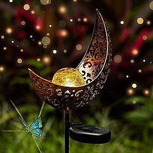 EOYIZW Garden Decor, 32" (2 Pack) Garden Solar Lights Outdoor Decor, Crystal Glass Globe Metal Moon Stake Light, Yard Art Decorations Ornaments Light Warm White LED for Lawn, Patio, Pathway