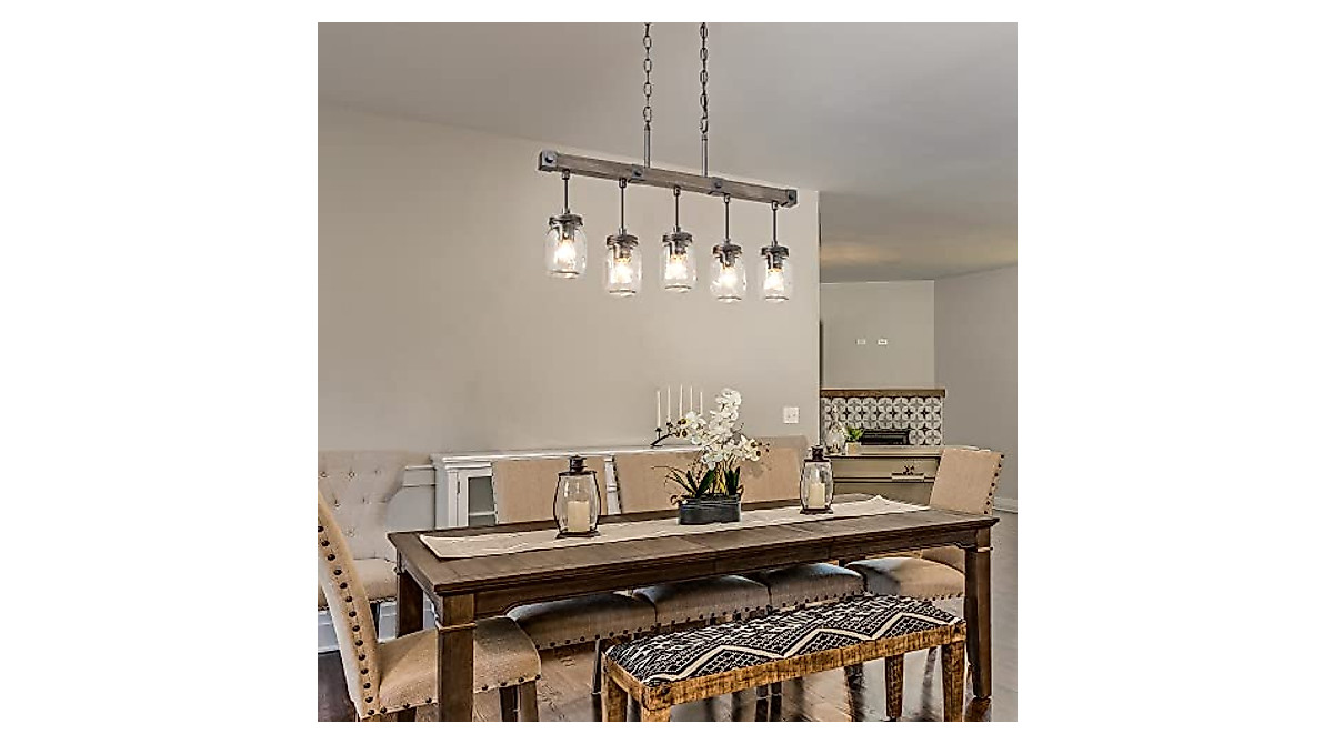 Mason Jar Chandelier, 5-Light Farmhouse Chandelier for Dining Room, 25.5" Rustic Island Lighting ...