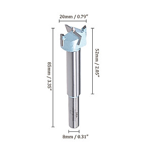 uxcell Forstner Drill Bits 20mm, Tungsten Carbide Wood Hole Saw Auger Opener, Woodworking Hinge Hole Drilling Boring Bit Cutter (Blue, Silver Tone)
