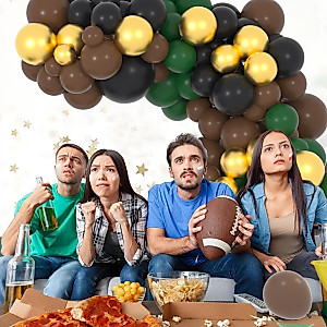 Dark Green Black Gold Balloon Garland Arch Kit, 116PCS Brown Dark Green Black Metallic Gold Balloons for Camo Super Football Bowl Birthday Graduation Woodland Sport Theme Party Decorations