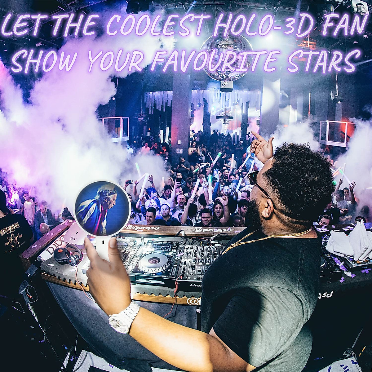 AINSKO 3D Hologram Fan-APP Control Programmable Holographic 3D Display Portable Personal Fan Battery Operated, Rechargeable HoloFan for Kids Girls Women Men Party Holiday