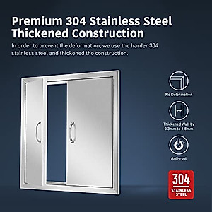 Anfrere 24" W x 24" H Outdoor Kitchen Doors, Premium 304 Stainless Steel Double BBQ Island Panel Access Door for Outside Kitchen Commercial Grilling Station Barbeque Oven Storage Cabinet Door, 2424DS