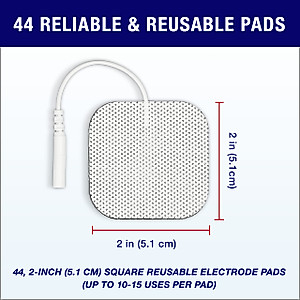 Syrtenty TENS Unit Pads 2"X2" 44 Pcs, 3rd Gen Reusable Latex-Free Replacement Pads Electrode Pads with Upgraded Sticky Electrode Pads Gel and Non-Irritating Design for Muscle Stimulator Electrotherapy