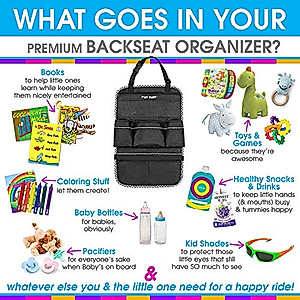 Backseat Organizer, EXTRA LARGE Size, Car Organizer for Kids- #1 Kids Toy Storage- Travel Accessories, Car Seat Protector-Kick Mat, Durable Material (Large)