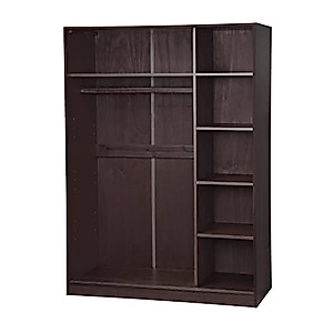 Palace Imports 100% Solid Wood Wardrobe/Armoire/Closet with 3 Sliding Louvered Doors, Java. 5 Shelves Included. Additional Large Shelves Sold Separately.