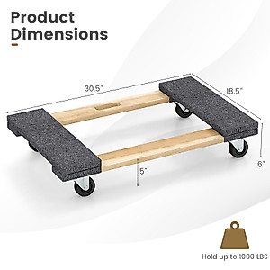 S AFSTAR 4-Wheel Dolly Cart, 1000 LBS Moving Cart, 30.5" x 18.5" Furniture Dolly with 4 Universal Wheels & Cut-Out Handle, Non-Slip Heavy-Duty Mover Dolly for Washing Machine House Moving (2-Pack)