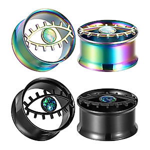 TBOSEN 1Pairs Eye Opal Style Ear Gauges Double Flared Flesh Tunnels Ear Tunnels and Plugs Body Piercing Gauges 0g-1" in 8mm-25mm